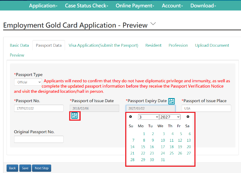 Application | Taiwan Gold Card
